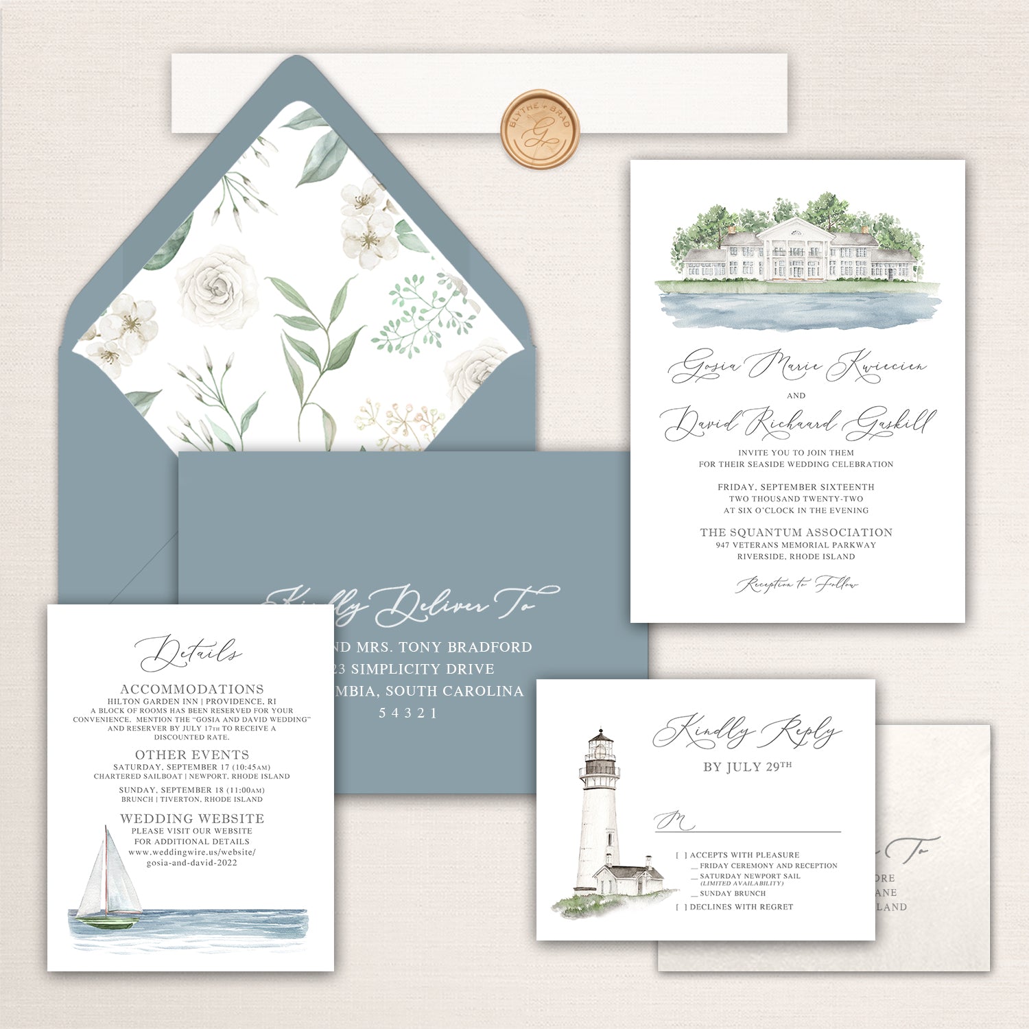 Cromaine Hall Seaside Venue Wedding Invitations – HALOdesignsSHOP