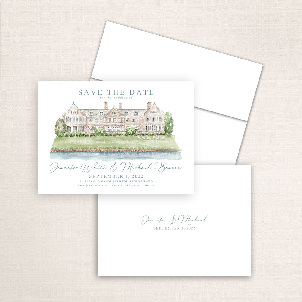 Blithewold Manor | Hand-Painted Venue Save the Date Cards – HALOdesignsSHOP